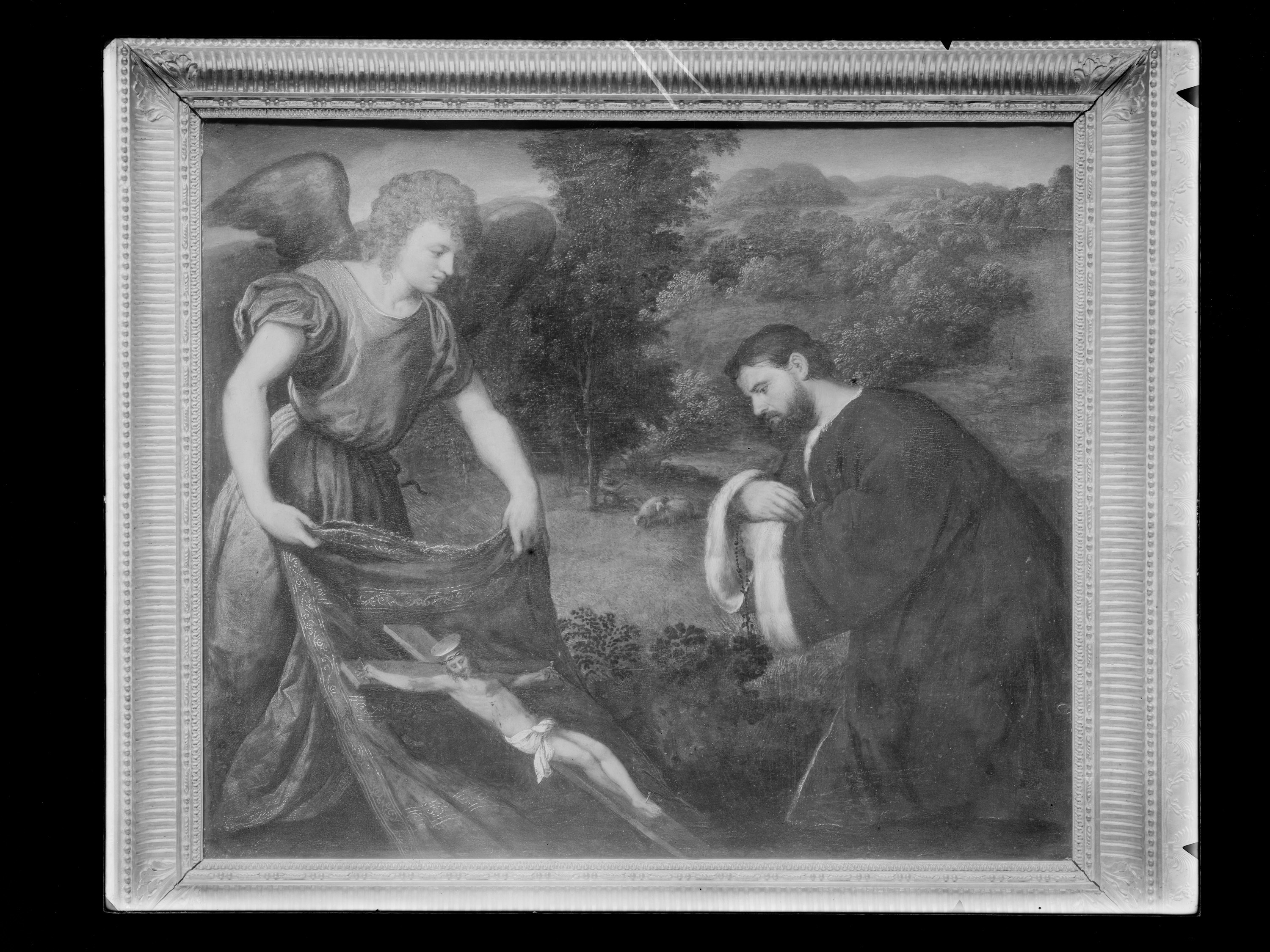Wolfrum glass plate - Paris Bordone, Donor kneeling before a Crucifix ...